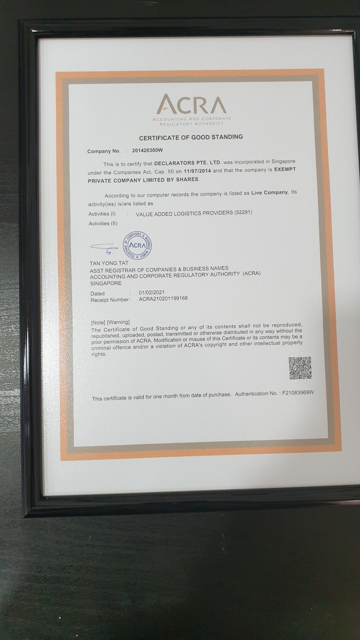 Awards and Certificates – Declarators