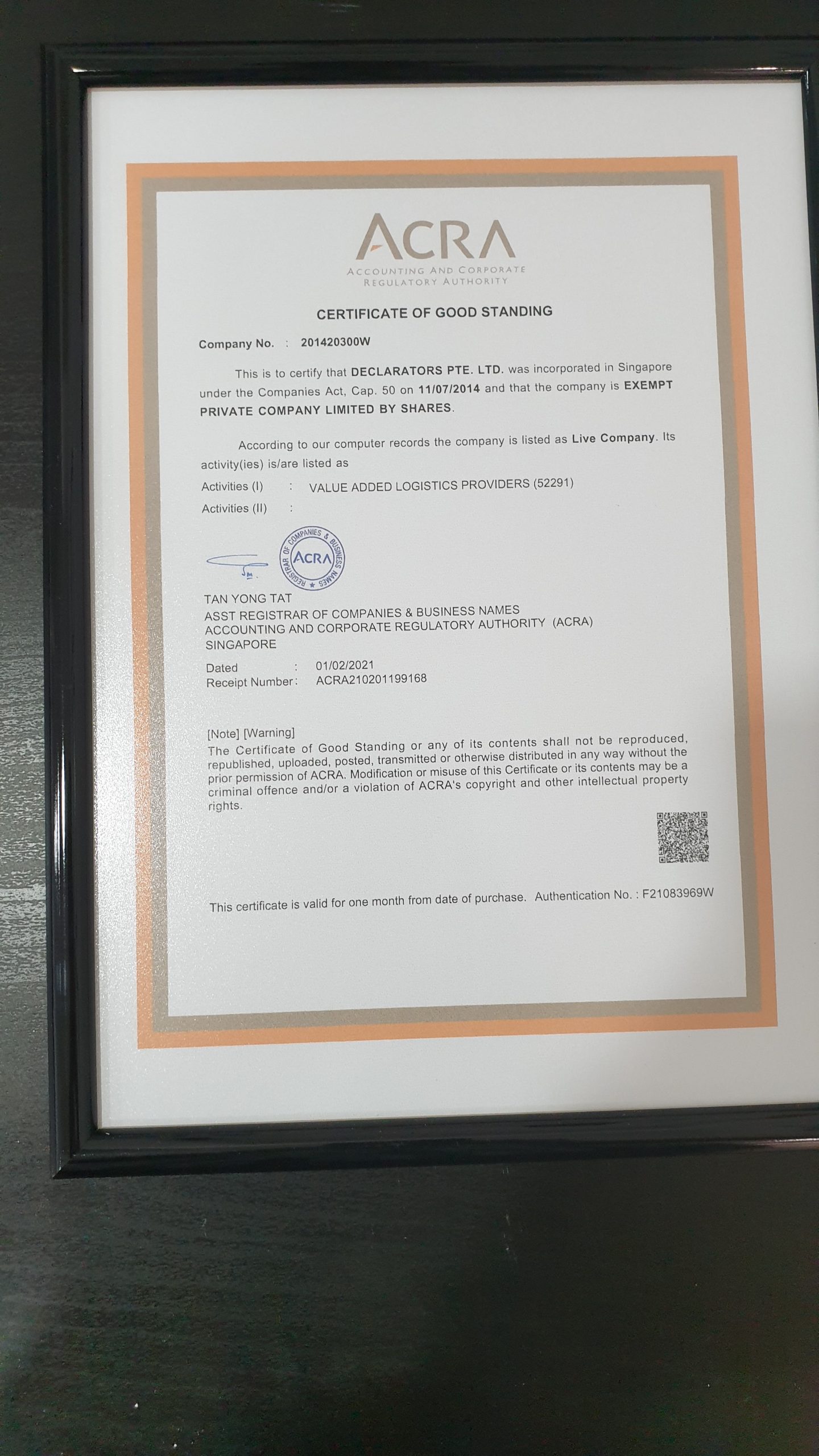 Awards and Certificates – Declarators